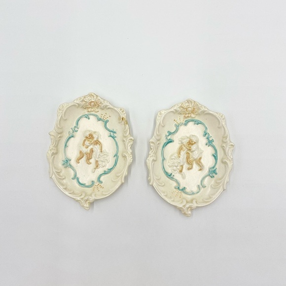 Accents | 2 Vintage Porcelain Trinket Trays 3d Raised Angels Chip ...